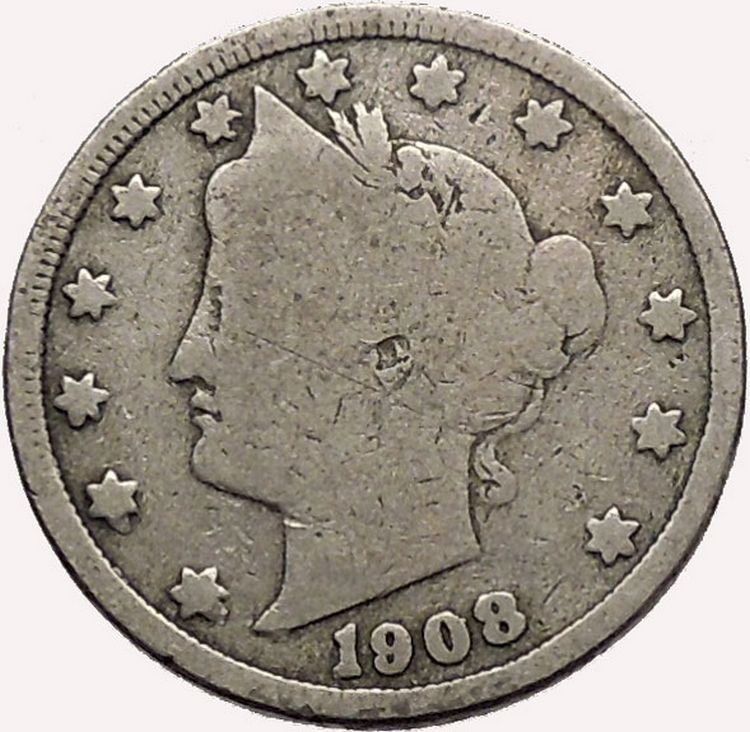 1908 LIBERTY HEAD NICKEL 5 Cent United States Of America USA Antique 1908 LIBERTY HEAD NICKEL 5 Cent United States Of America USA Antique