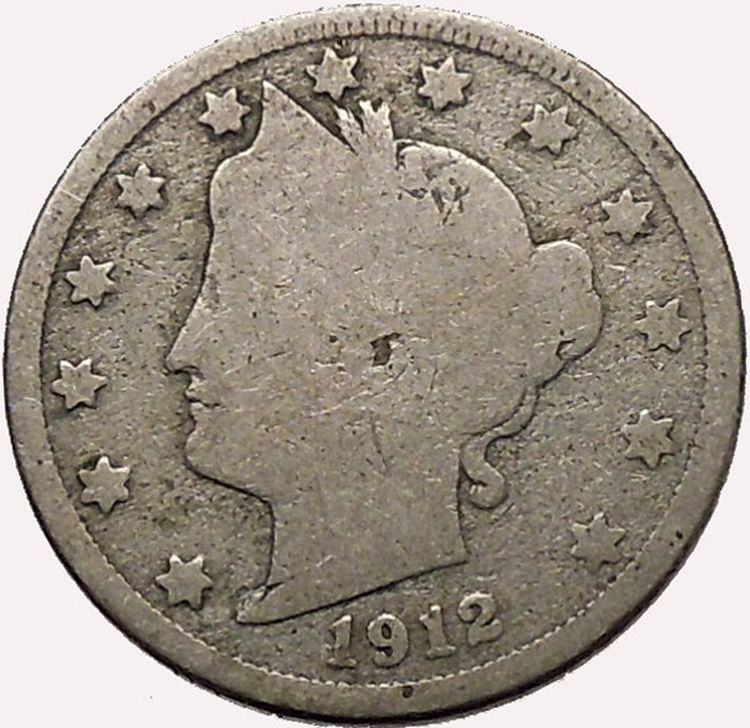 1912 LIBERTY HEAD NICKEL 5 Cent United States Of America USA Antique 1912 LIBERTY HEAD NICKEL 5 Cent United States Of America USA Antique