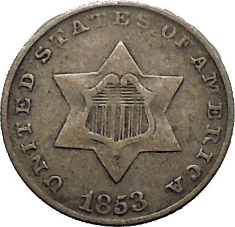 1853 Silver Three Cent Trime United States Of America Coin Star Of 1853-silver-three-cent-trime-united-states-of-america-coin-star-of